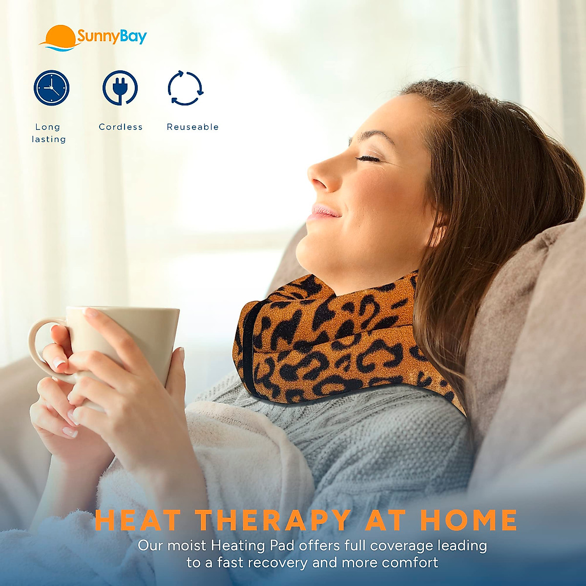 SunnyBay Microwave Heating Pad, Microwavable Cold or Heated Neck and Shoulder Wrap, Moist and Weighted Hands-Free Beanbag Pack with Wide Neck Coverage, 2.5 lbs, 26 Inches Long-Length, Leopard