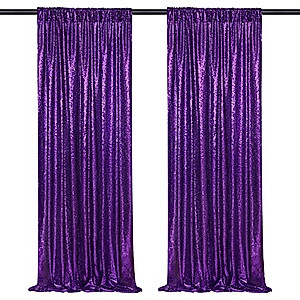 Purple Sequin Backdrop 2 Panels 2FTx8FT Glitter Party Backdrop Curtains Photo Background for Wedding Baby Shower Stage Decorations