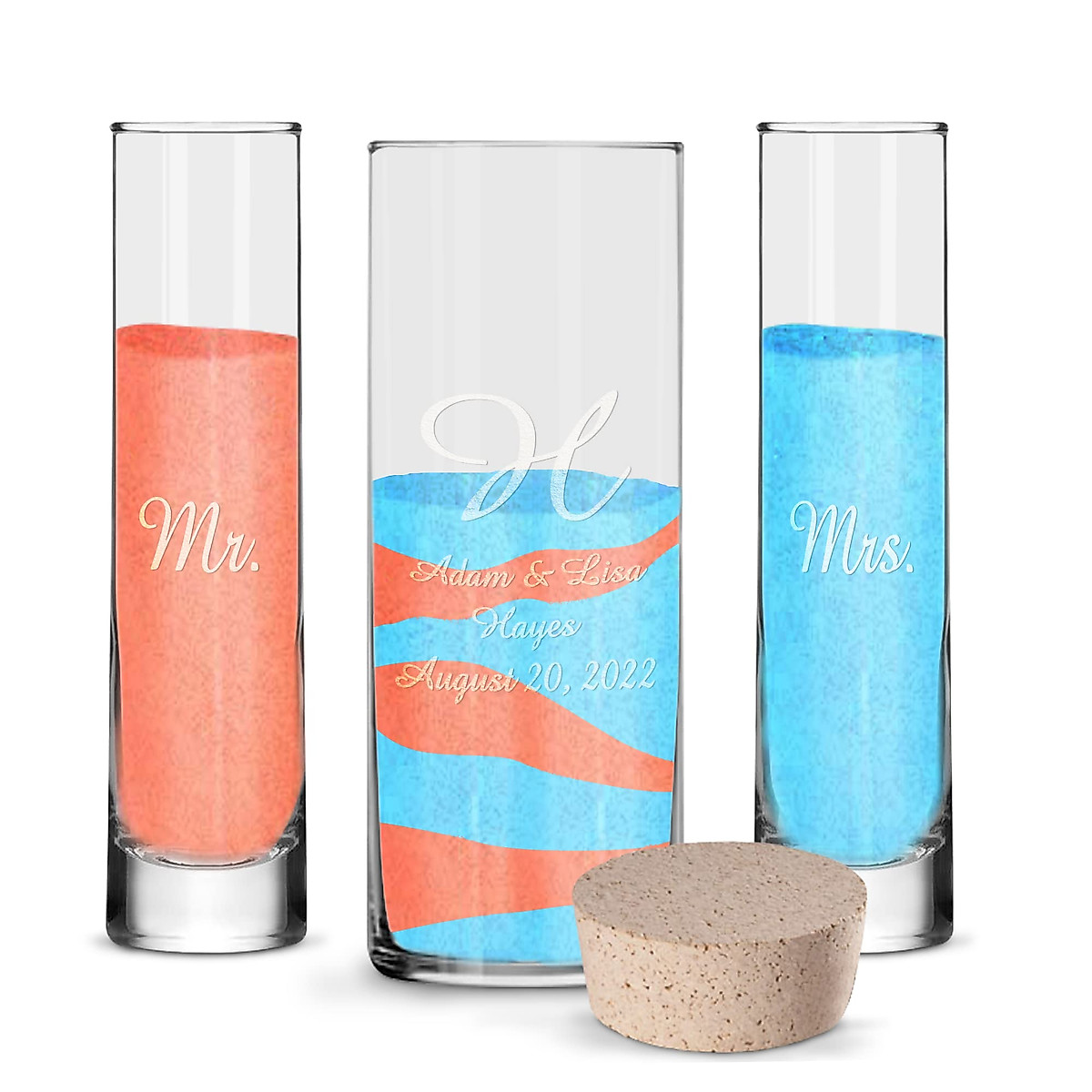 Personalized Monogram Unity Sand Ceremony Set, Wedding Accessories for Reception and Ceremony Unity Set, Sand Ceremony Kit for Wedding, Blended Family Unity Set, Cylinder Set w/Cork