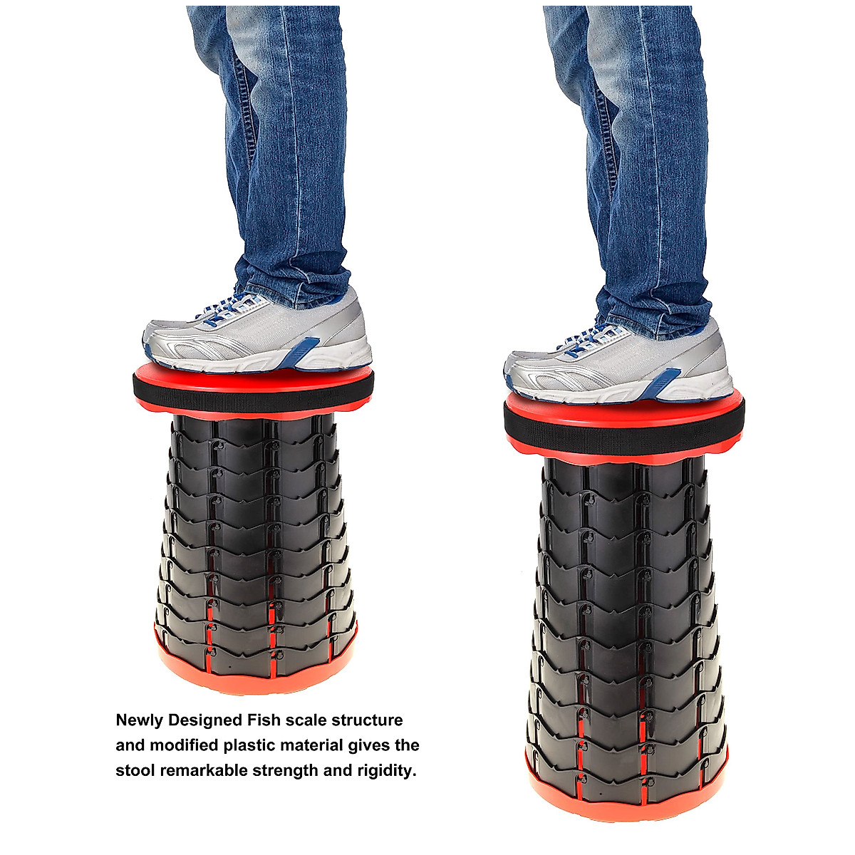 PowerTRC Upgraded Collapsible Stool for Adults, Foldable Portable Retractable Lightweight Sturdy Stools Seat for Camping Fishing BBQ Holds Up to 400 lbs, Adjustable Height from 2.5 in to 18 in