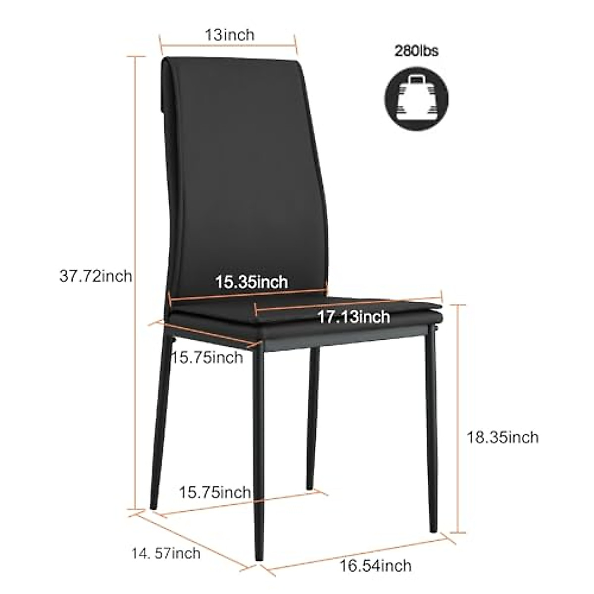 Wycian Vanity Desk Chair, Boho High Chair 4PCS Leather Black Seat Height 18.35" Living Room Bedroom Dining Rooms Garden Kitchen Counter Height Chairs