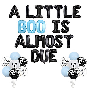 Wonmelody A Little Boo is Almost Due Baby Shower Decorations Halloween Baby Shower Decorations Blue Boy with A Little Boo is Almost Due Banner Ghost Balloon for Halloween Baby Shower Blue Boo Party