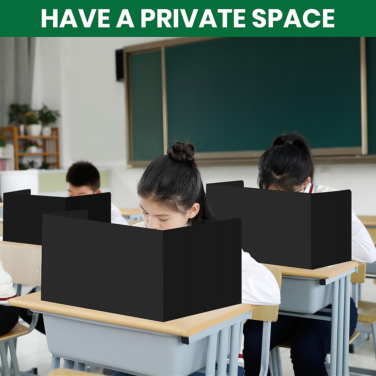Ayuanb 4 PCS Desk Dividers, 17 x 14 x 13.5 Inch Plastic Classroom Privacy Shields for Student Desks with Name Labels, School Class Study Carrel Folder Boards Teacher Supplies (Black)