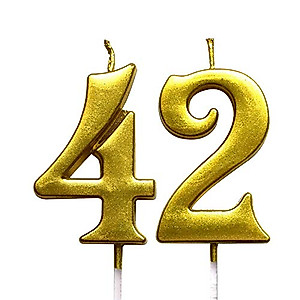MAGJUCHE Gold 42nd Birthday Numeral Candle, Number 42 Cake Topper Candles Party Decoration for Women or Men