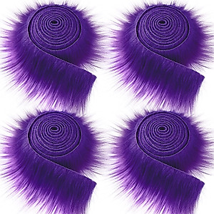 4 Pieces Faux Fox Fur Square Fabric Shaggy Fur Patches Fabric Cuts Chair Cover Seat Cushion Pad for DIY Craft (Purple,2 x 59 Inch)