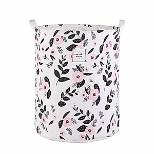 Large Foldable Laundry Basket Hamper Holder Portable Tall Collapsible Laundry Hamper Nusery Storage Basket Bin with Handles, Canvas & Waterproof lining for Household Items (Floral Pink)