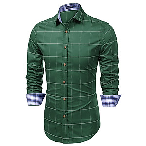 COOFANDY Men's Fashion Long Sleeve Plaid Button Down Shirts Casual Dress Shirt Army Green