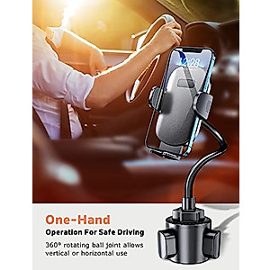 eSamcore Cup Holder Phone Holder for Car - 15" Height Gooseneck Cup Holder Phone Mount for Car, Adjustable Car Phone Holder Mount for Tesla Compatible with All iPhone Samsung Galaxy Cell Phones