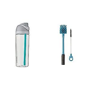 Owala FreeSip Clear Water Bottle with Straw for Sports and Travel, BPA-Free, 25-Ounce, Shy Marshmallow & 2-in-1 Water Bottle and Straw Cleaning Brush, Smokey Blue
