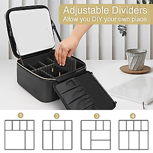 Large Makeup Case Makeup Bag Organizer Large Professional Makeup Bag Waterproof Travel Cosmetic Case with Removable Dividers, Shoulder Strap and Fixing Strap Black (Large, Marble Black)