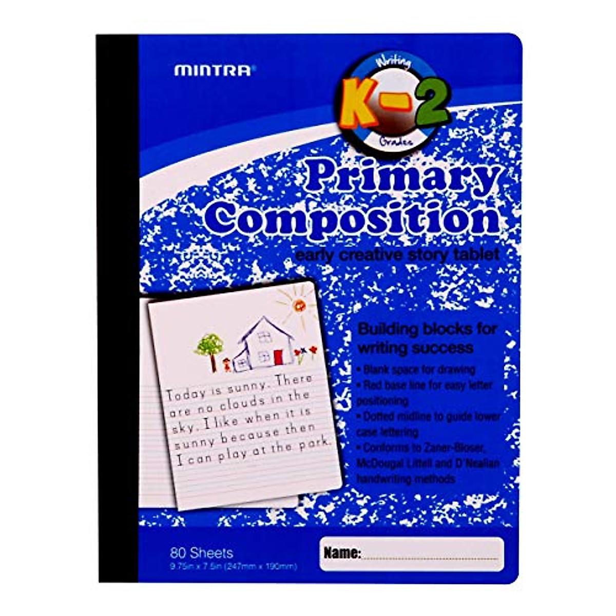 Mintra Office Composition Notebooks, Primary Ruled, (4 Pack, Blue Cover), 80 Sheets. Creative, Hardcover Book, Grade K-2, 7.5in x 9.75in, For School, Home, Business, Office