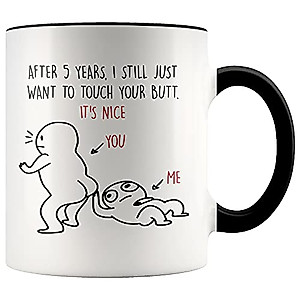YouNique Designs 5 Year Anniversary Mug, 11 Ounces, Funny 5th Anniversary Coffee Mug for Her and Him, Fifth Year Wedding Anniversary Cup, 5th Wedding Anniversary Mug (Black Handle)