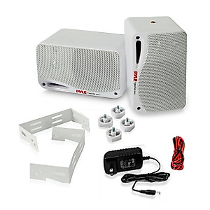 Pyle Outdoor Waterproof Wireless Bluetooth Speaker - 3.5 Inch Pair 3-way Active Passive Weatherproof Wall, Ceiling Mount Dual Speakers System w/ Heavy Duty Grill, Patio, Indoor Use -PDWR42WBT (White)