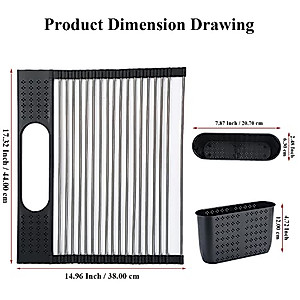 Berglander Dish Drying Rack Over The Sink, L17.5 by W 15" Rollable Stainless Steel Dish Rack with Removable Storage Basket, Perfect for Kitchen Sink