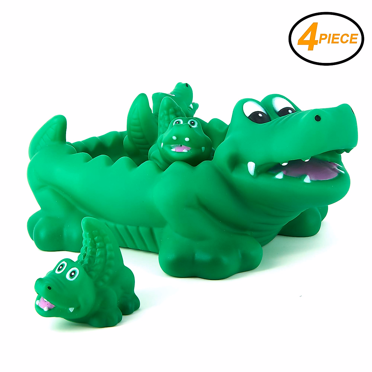 Srenta 4pc Alligator Bath Play Set, One Large with 3 Baby Alligators Bathtime Toys