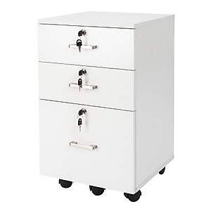3 Drawer Rolling File Cabinet with Lock, Wood Under Desk Filing Cabinet fits Letter/Legal/A4 Size for Home Office，3-Drawer Mobile File Cabinet White 15.75" L x 15.75" W x 26.1" H