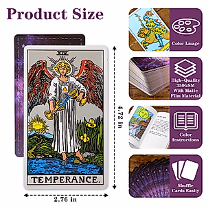 DEBIDSTL Tarot Cards for Beginners,78 Classic Tarot Cards Deck with Guidebook and Velvet Storage Bag,Durable Tarot Cards,Fortune Telling Games (Purple)
