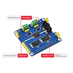 Coolwell Waveshare 2-Channel Isolated CAN Bus Expansion HAT for Raspberry Pi Series Boards MCP2515 + SN65HVD230 Dual Chips Solution Multi Allows 2-CH CAN Communication