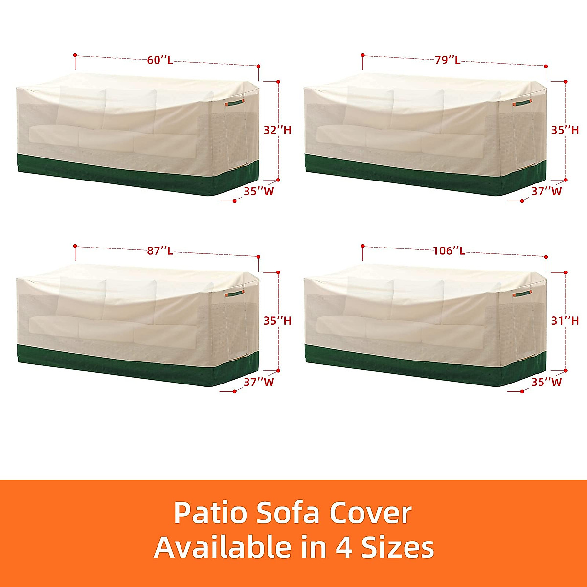 Umbrauto Outdoor Couch Cover Patio Furniture Covers Waterproof Outdoor Sofa Covers Heavy Duty Fade Resistant Patio Sofa Cover (60" Lx35 Wx32 H)