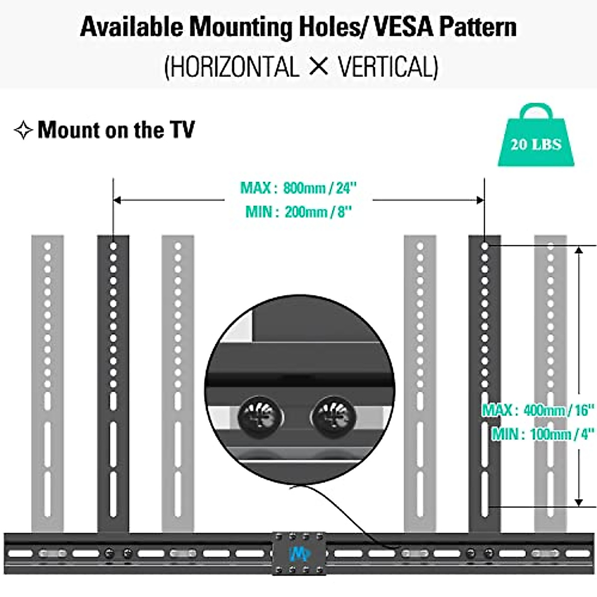 Mounting Dream Soundbar Mount Sound Bar TV Bracket, Sound Bar Bracket for Soundbar with Holes/Without Holes, Non-Slip Base Holder Extends 3.4" to 6.1", Up to 20 LBS, Safe and Easy to Install MD5425