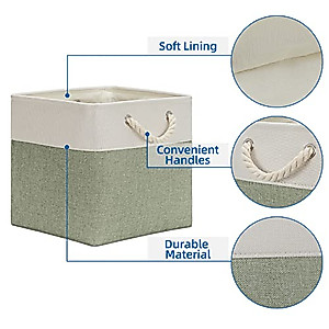 Temary Baskets Fabric Storage Bins for Shelves Fabric Storage Cubes for Organizing Home (White&Green, 6Pack-11.8Lx7.9Wx5.3H, 2Pack-16Lx12Wx12H, 4Pack-12Lx12Wx12H)