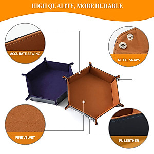 Grajar 2 Pcs Portable Folding Dice Rolling Tray Set for RPG DND Table Games - PU Leather and Velvet Holder Storage Box - Navy Blue and Camel