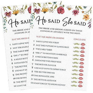Printed Party Bridal Shower Game Set – 4 Fun Games and Activities for 30 Guests, Includes Bingo, Emoji Guessing, and Bride & Groom Trivia, Love In Bloom Wildflower Design