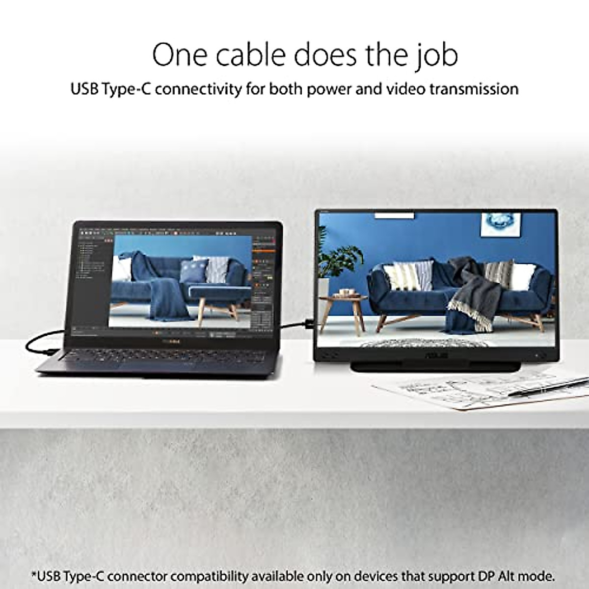 ASUS ZenScreen 15.6” 1080P Portable USB Monitor (MB166C) - Full HD, IPS, USB Type-C, USB-Powered, Eye Care, Tripod Mountable, Anti-Glare Surface, Protective Sleeve, 3-Year Warranty, 8.9"x14.2"x0.5"