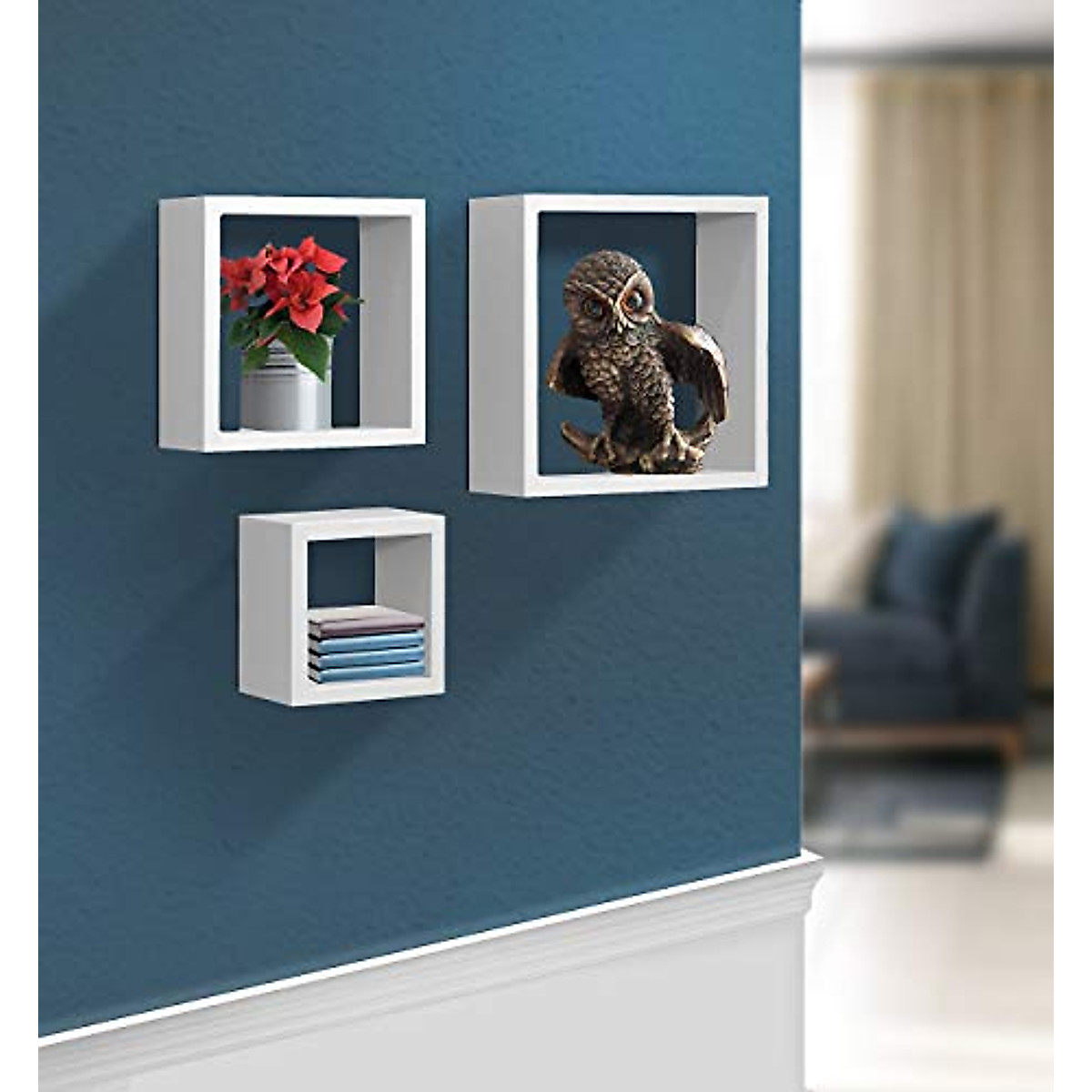 Sorbus Floating Box Shelves — Square Cube Wall Decor Hanging Shelves Decoration — Shelf for Living Room, Bedroom, Trophy Display, Photo Frames