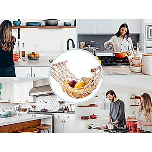 Zarami Fruit Hammock for Kitchen Under Cabinet-Macramé Fruit Hammock Basket for Bananas with 4 Hooks for Kitchen, Hanging Banana Hammock Fruit Holder, Produce Hammock, RV Fruit hammock