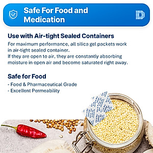 Dry & Dry 5 Gram [50 Packets] Premium Pure and Safe Silica Gel Packets Desiccant Dehumidifiers, Silica Gel Packs - Rechargeable (Food Safe) Moisture Absorbers, Desiccant Packets