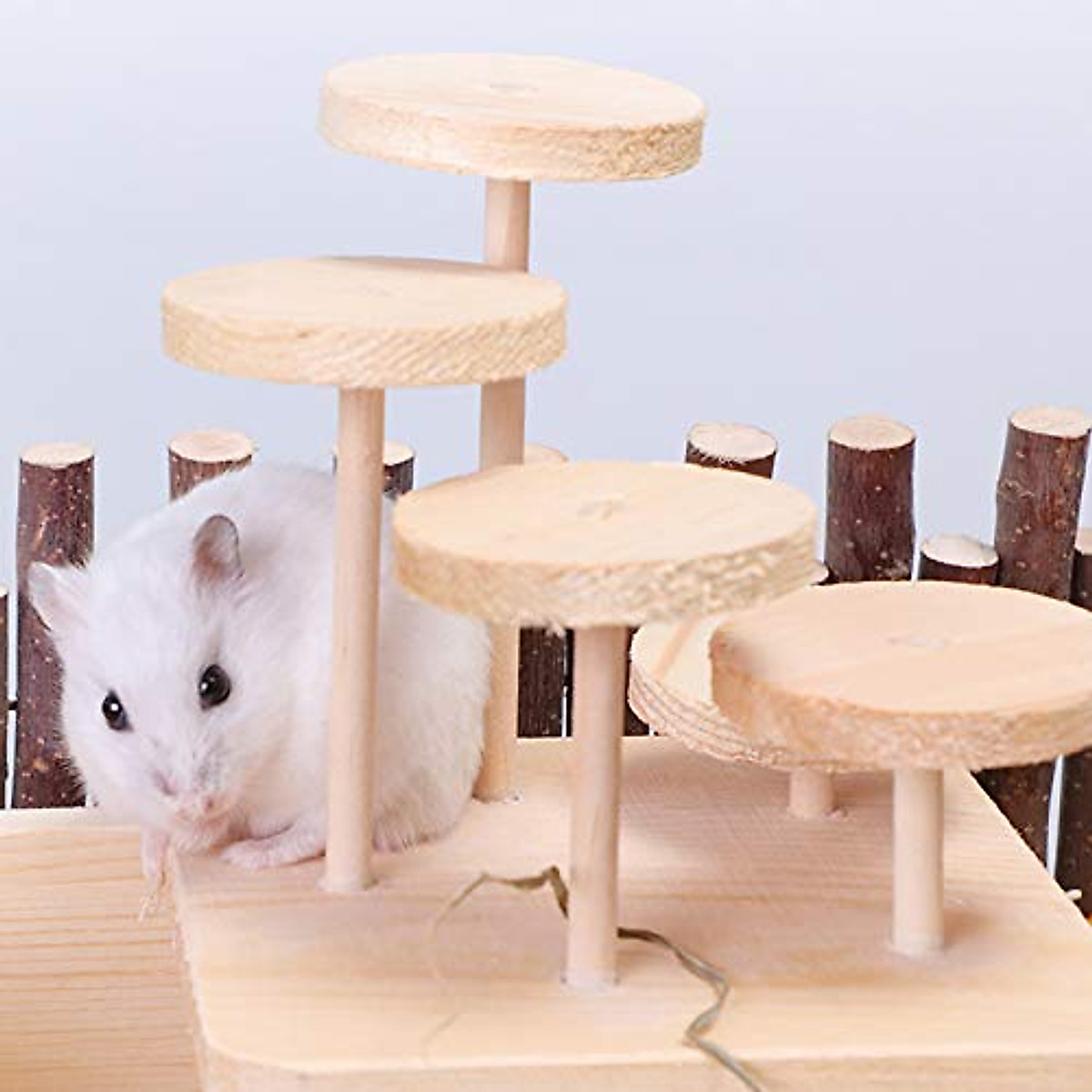 Balacoo Hamster Playground Wooden Small Animal Activity Toys Set Rat Playground Platform Climbing Ladder Chew Toy for Hamster Gerbil Mouse Chinchilla Beige