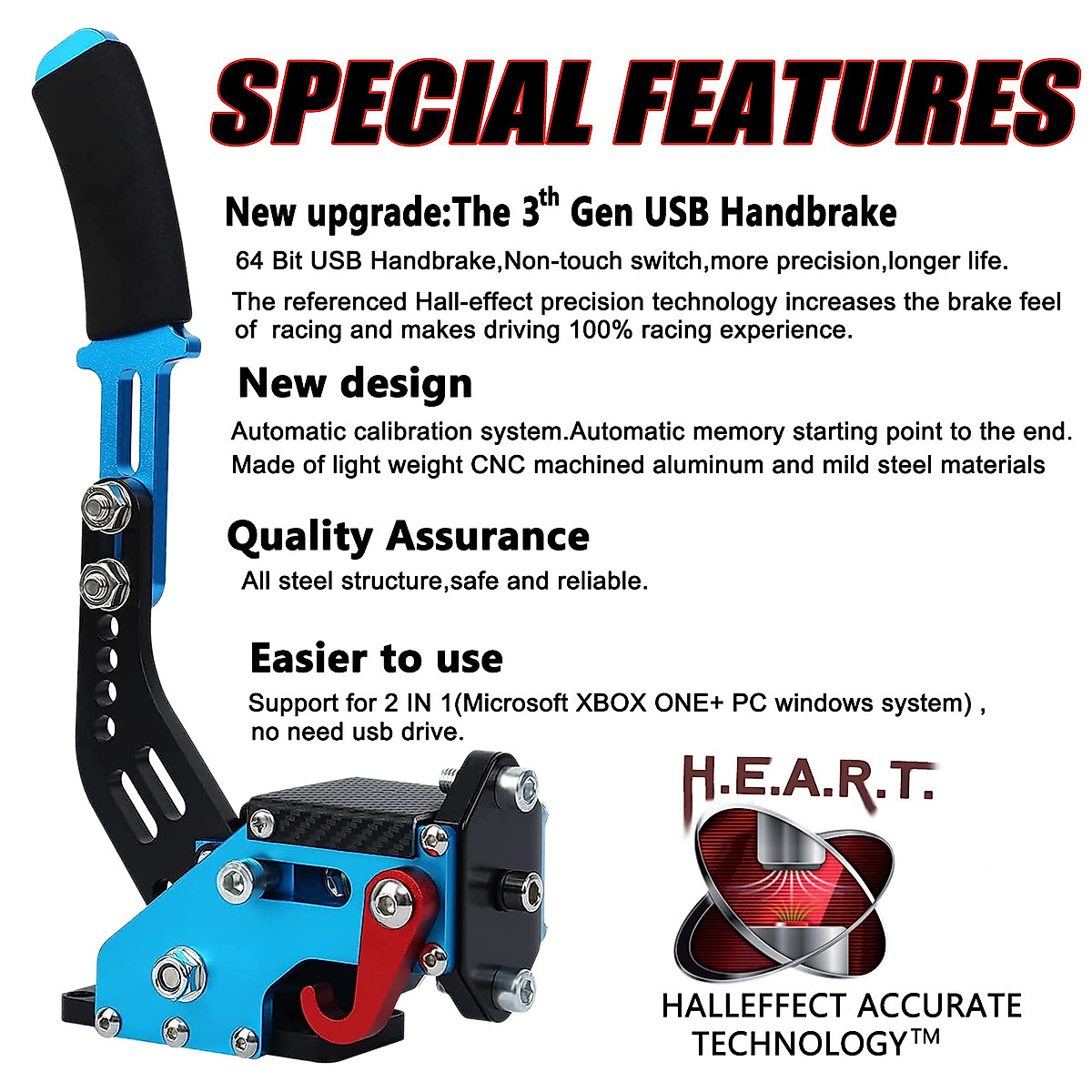 Obokidly Upgrade 2-IN-1 USB Handbrake Support G920 Compatible with XBOX ONE S/X + PC For Simracing Game Sim Rig With Stainless Steel Fixed Plate (Blue-3)