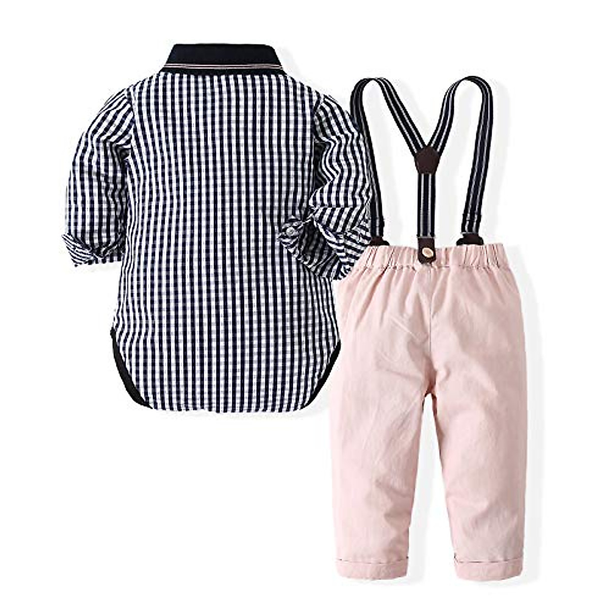 Kimocat Baby Boys Gentleman Outfits Suits Long Sleeve Shirt Suspenders Pants Bow Tie Clothes Set