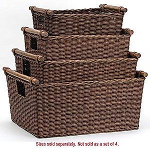 The Basket Lady Pole Handle Wicker Storage Basket, Extra Large, 20 in L x 16 in W x 10 in H, Antique Walnut Brown
