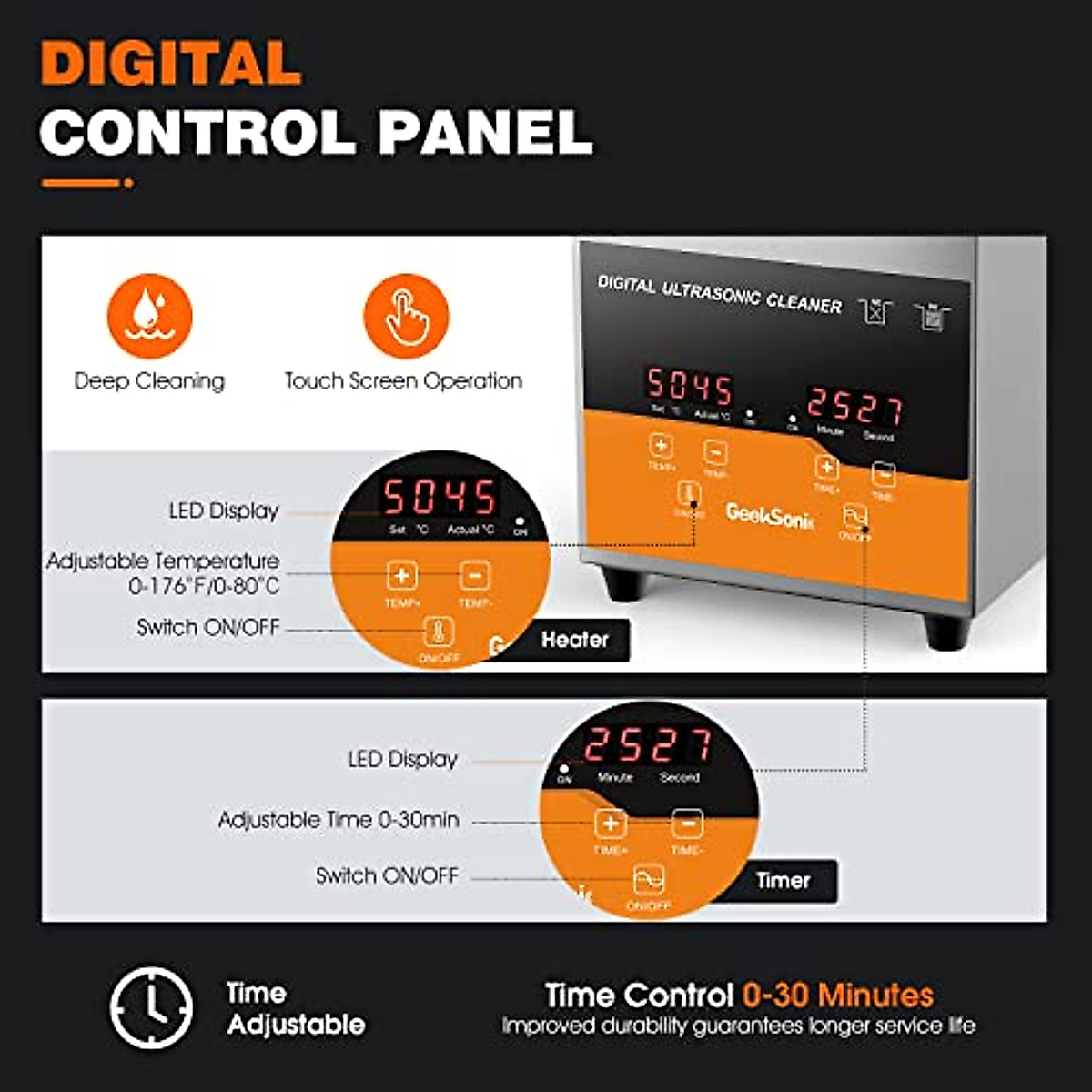 Ultrasonic Cleaner 2L with Heater and Timer, Ultrasonic Cleaning Machine with 40kHz SUS 304 Stainless Steel, Sonic Cavitation Machine with Digital Control for Professional Jewelry Watch Glasses