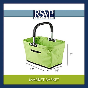RSVP International Collapsible Market Basket Aluminum Frame, Large Zip Side Pocket, 17x11x18", Turquoise