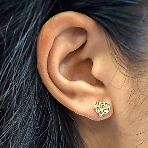 LoveBling 10k Yellow Gold Heart Nugget Stud Earrings (0.32" x 0.36")