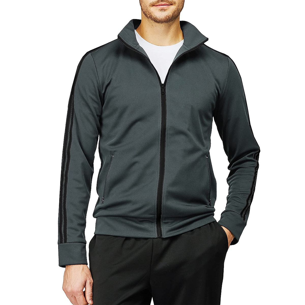 H2H Mens Active Slim Fit Track Lightweight Jacket Zip-up Long Sleeve CHARCOAL US XL/Asia 2XL (CMOJA0103)