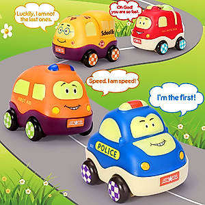 Baby Toy Cars for 1 2 3 Year Old Boys Girls Pull Back Car Cartoon Truck Toys for Toddler 1-3 School Bus Police Car Fire Engine Baby Toy 12-18 Months Xmas Gifts for 1 2 3 Year Old Boy Girl Outdoor Toys