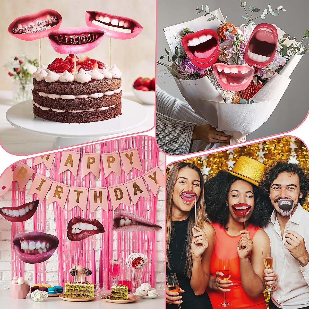 cobee Party Photo Booth Props, 20pcs Funny Mouth Lips Photo Booth Prop with Wood Stick Novelty Selfie Handheld Props for Carnival, Wedding, Birthday, Graduation, Party, Halloween Accessories(Style A)