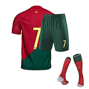 Football Jersey No.7, Jersey 2022 Soccer Jersey, T-Shirt Boys Kids Youth Jersey Socks Soccer Shirt Kit Set (8-9 Years, Red)
