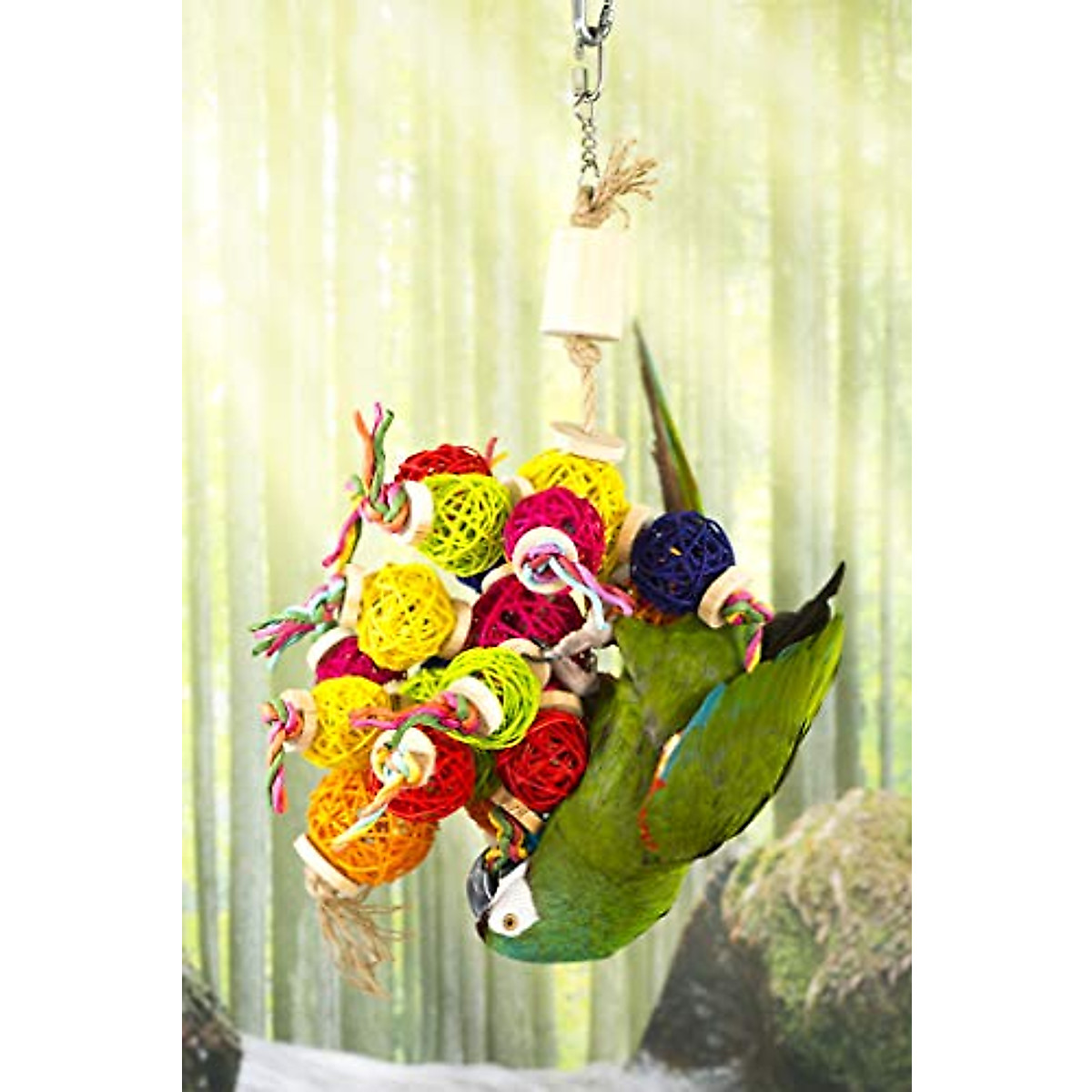Birds LOVE Natural Foraging Bird Cage Toy Colorful w Vine Balls Wood Paper Rope Lots of Fun to Chew for Large Birds Macaws Cockatoos