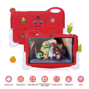 Kids Tablet for Toddlers, Android 13 7 Inches Toddler Learning Tablet, 32GB ROM Storage Dual Cameras Children Educational Kids Tablet PC(Red)
