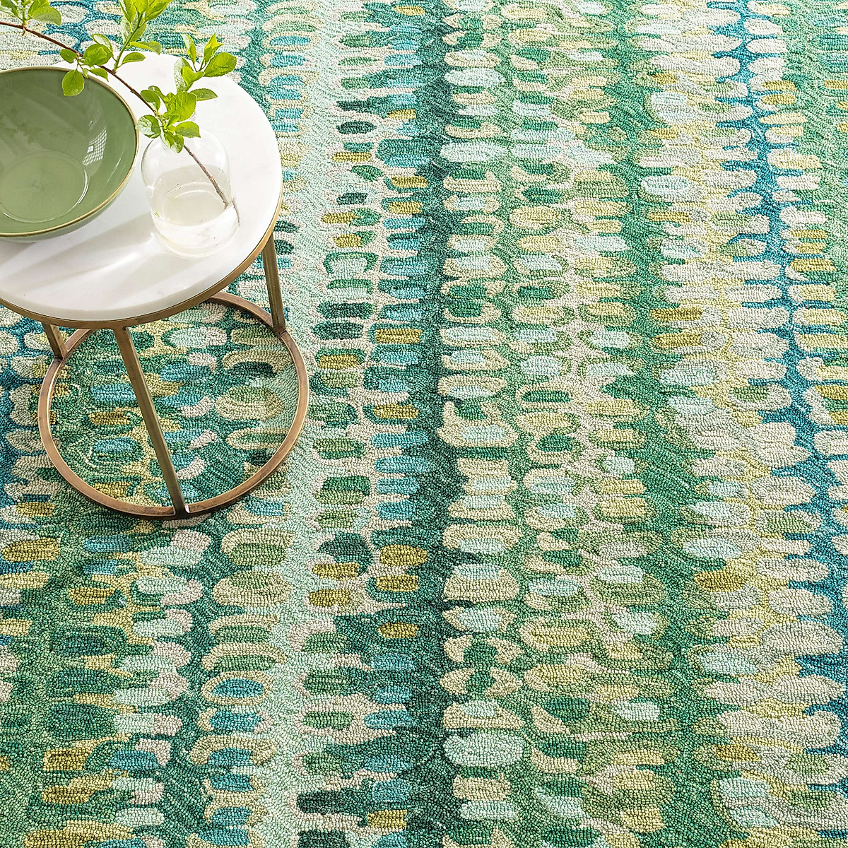 Dash and Albert Paint Chip Wool Area Rug - 4' x 6' Moss Graphic Hand Micro Hooked Accent Rug - Durable, High Traffic Areas Hallway, Living Room, Stairs