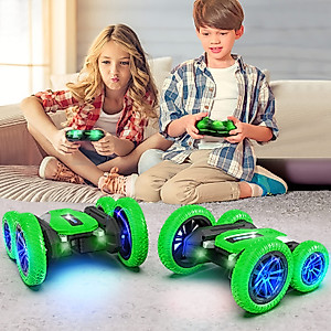 Wsiyen Remote Control Car RC Cars, Double Sided Fast Stunt Car, Kids Toys with Rechargeable Battery, LEDs,360° Flips,4WD,All Terrain Tires, Birthday Gifts for Boys Girls Age 6 7 8 9-14 Year Old