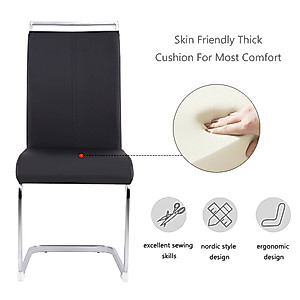 MEMUY Dining Chairs Set of 2，Morden High Back Side Dining Room Chairs, Kitchen Chairs with Faux Leather Padded Seat, Chairs for Dining Room,Kitchen, Living Room Black