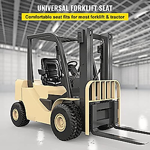 VEVOR Universal Forklift Seat Black PVC Tractor Seat, 6"/150MM Adjustable Mower Seat Foldable Seat Including Armrests, Seat Belt, Seat Switch, Skid Steer Seat Fit Forklift, Tractor, Skid Loader