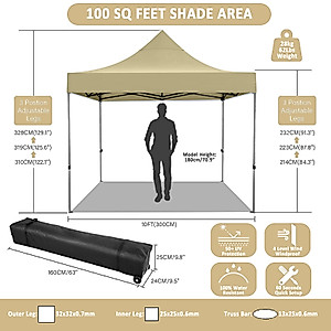 COBIZI 10x10 Pop up Canopy Tent 10x10 Canopy with 4 Sidewalls Waterproof Heavy Duty Commercial Canopy Tent for Parties Outdoor Tent Garden Gazebo Tent, Carry Bag with Wheel(10x10ft, Khaki)