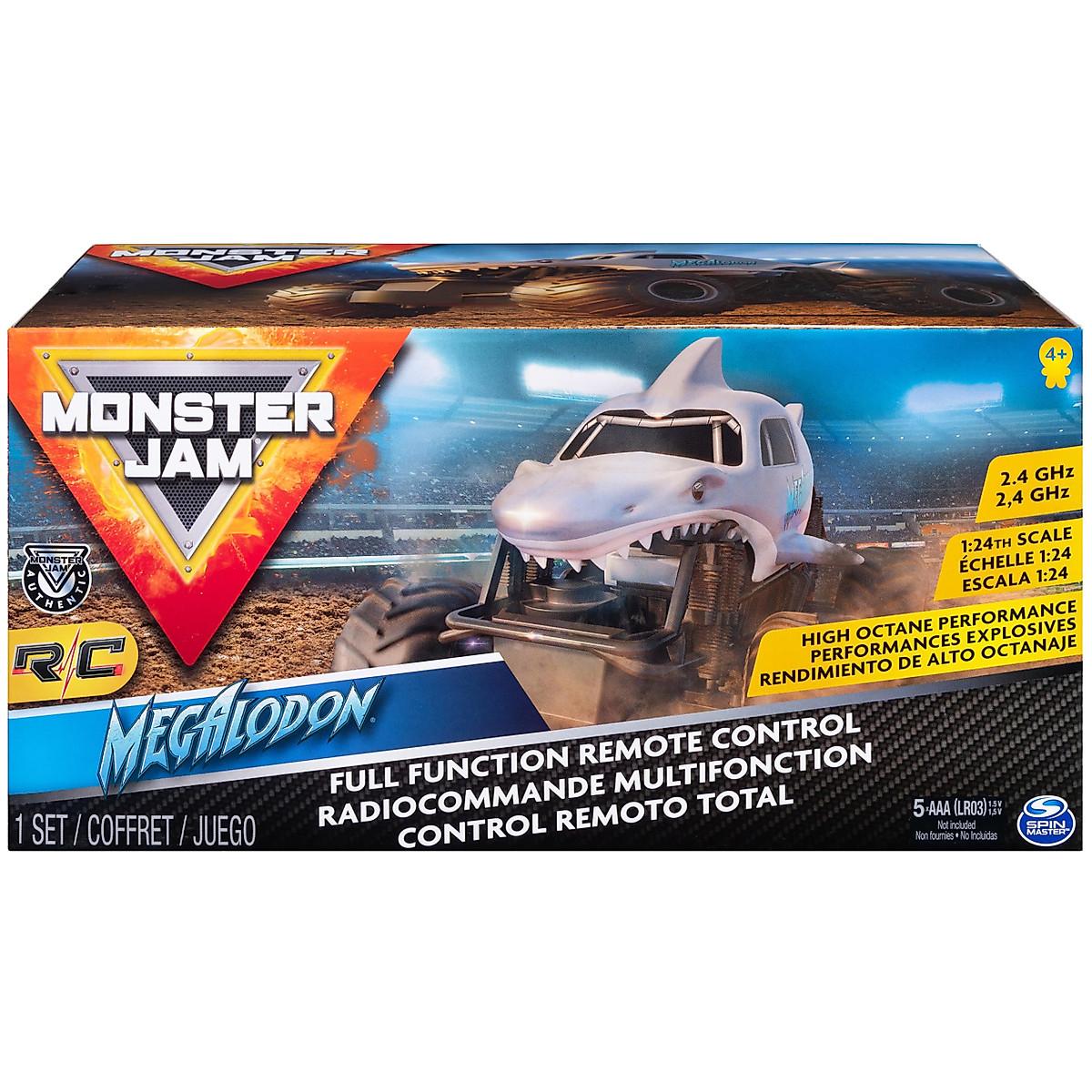 Monster Jam, Official Megalodon Remote Control Monster Truck for Boys and Girls, 1:24 Scale, 2.4 GHz, Kids Toys for Ages 4-6+